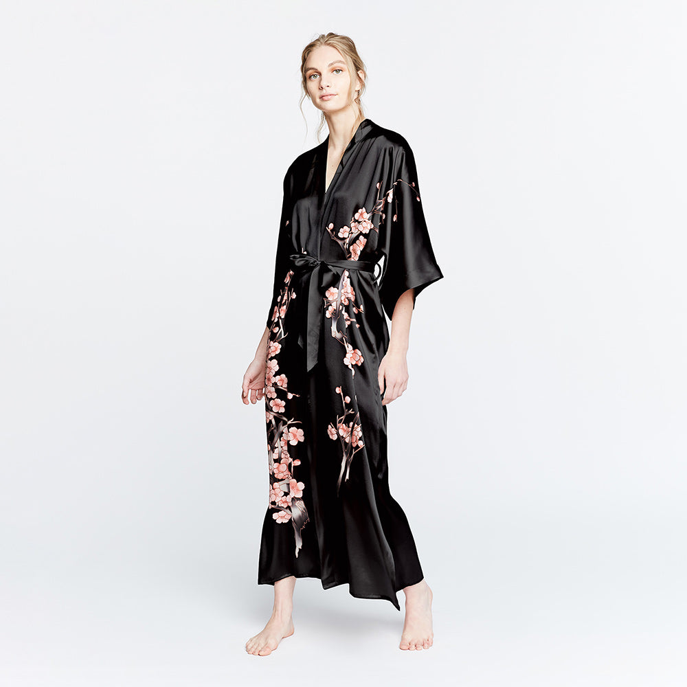 Hand-Painted Silk Cherry Blossom Kimono Robe - Long | KIM+ONO ...
