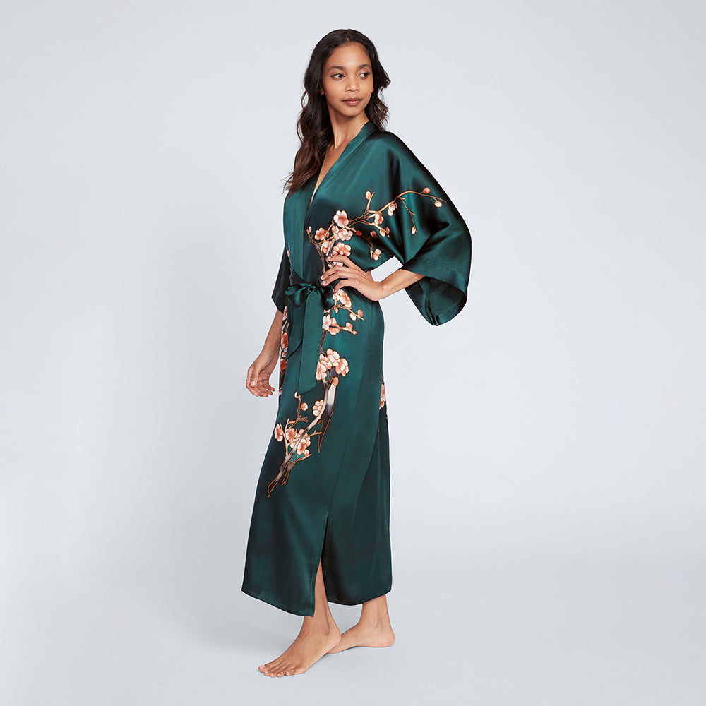 Hand-Painted Silk Cherry Blossom Kimono Robe - Long | KIM+ONO ...