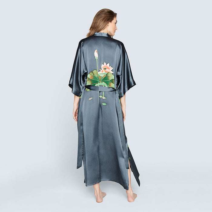 Hand-Painted Crane Long Silk Kimono Robe | KIM+ONO – kimandono.com