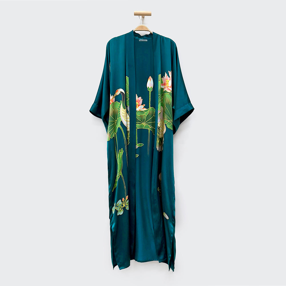 Hand-Painted Crane Long Silk Kimono Robe for Men – kimandono.com