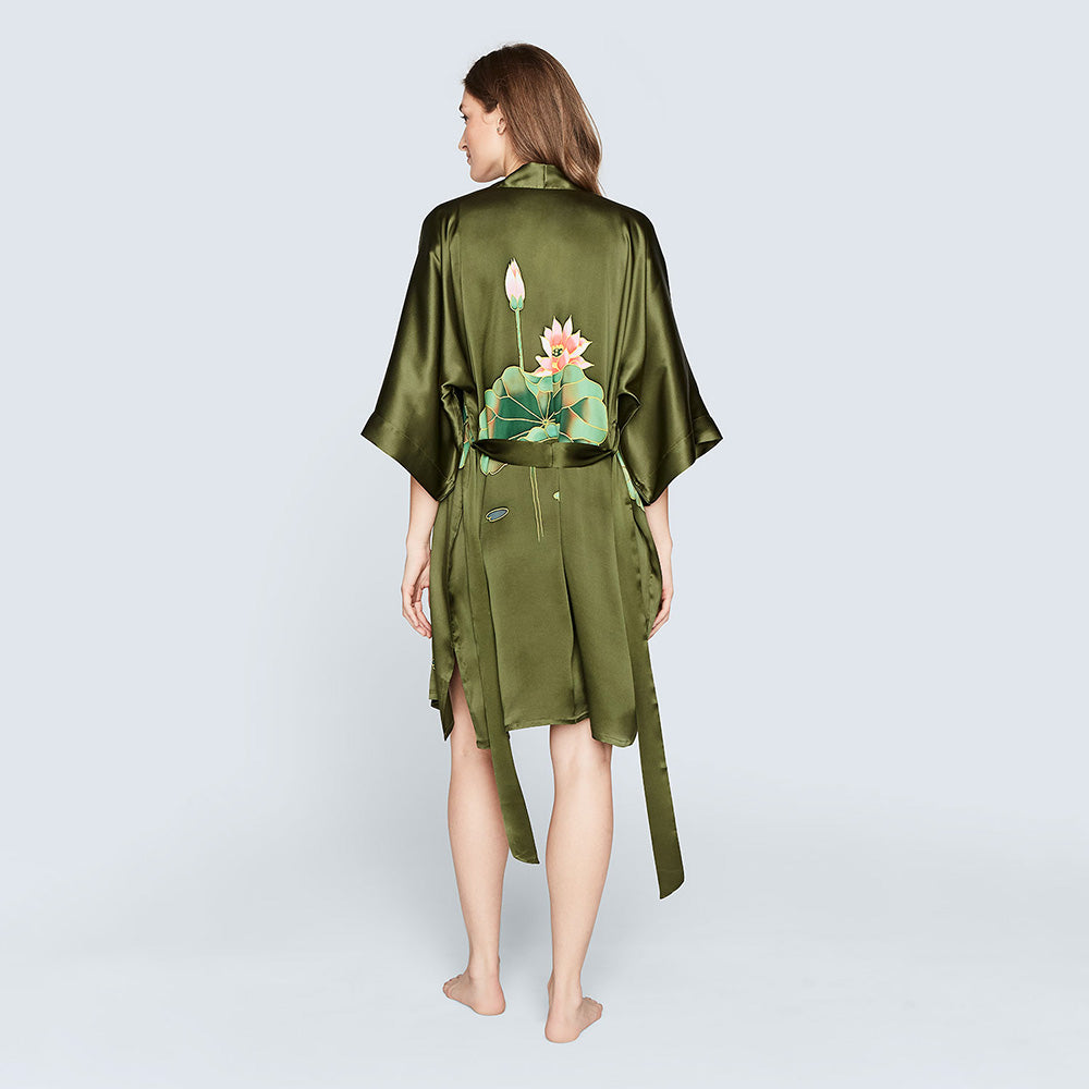 Silk Handpainted Crane Kimono Robe - Short | KIM+ONO – kimandono.com