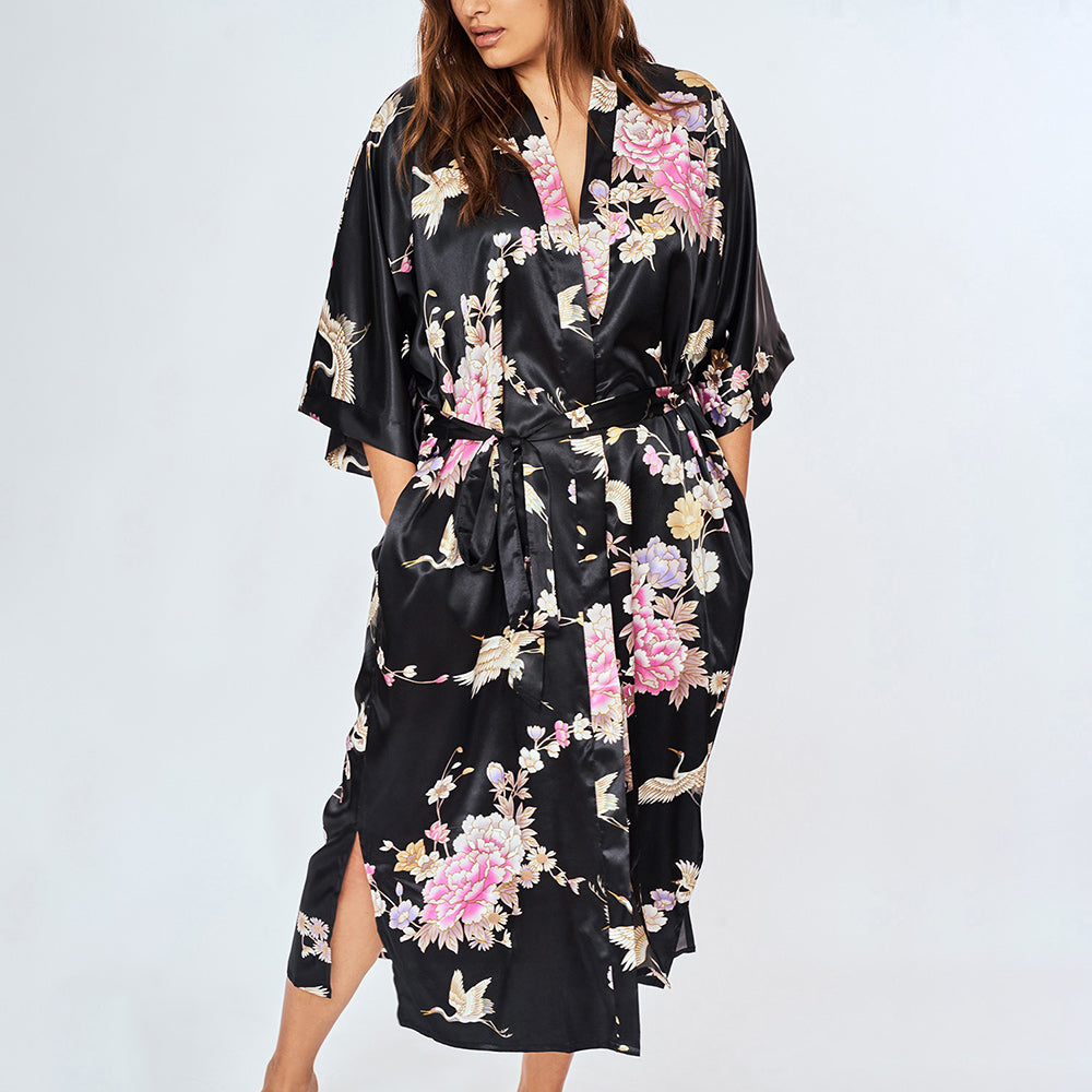 Chrysanthemum & Crane Long Kimono Robe, Plus Size – kimandono.com