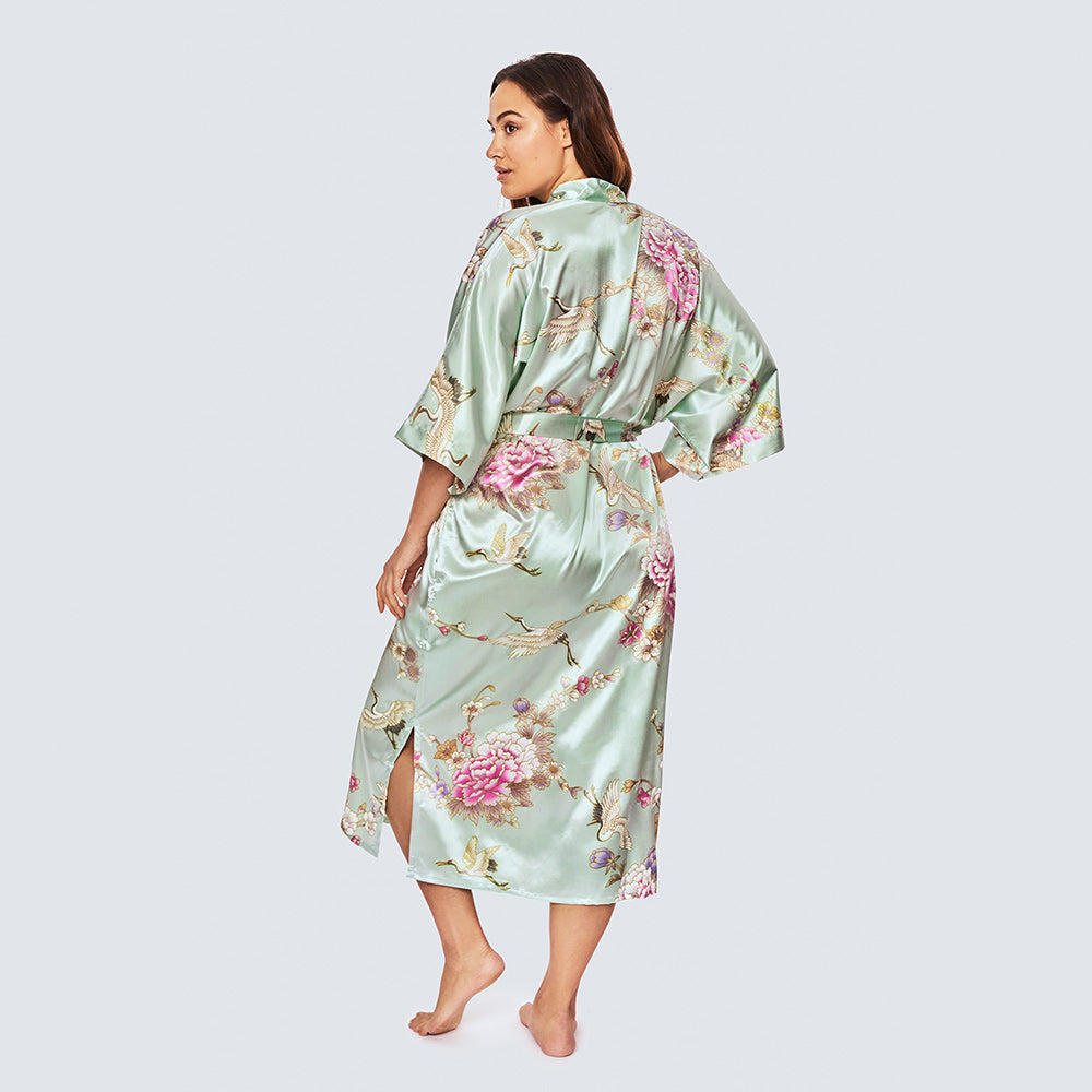 Chrysanthemum & Crane Long Kimono Robe, Plus Size – kimandono.com