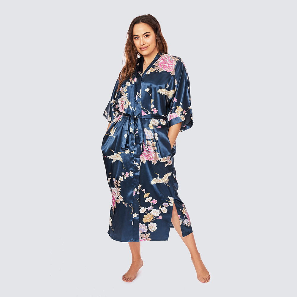 Chrysanthemum & Crane Long Kimono Robe, Plus Size – kimandono.com