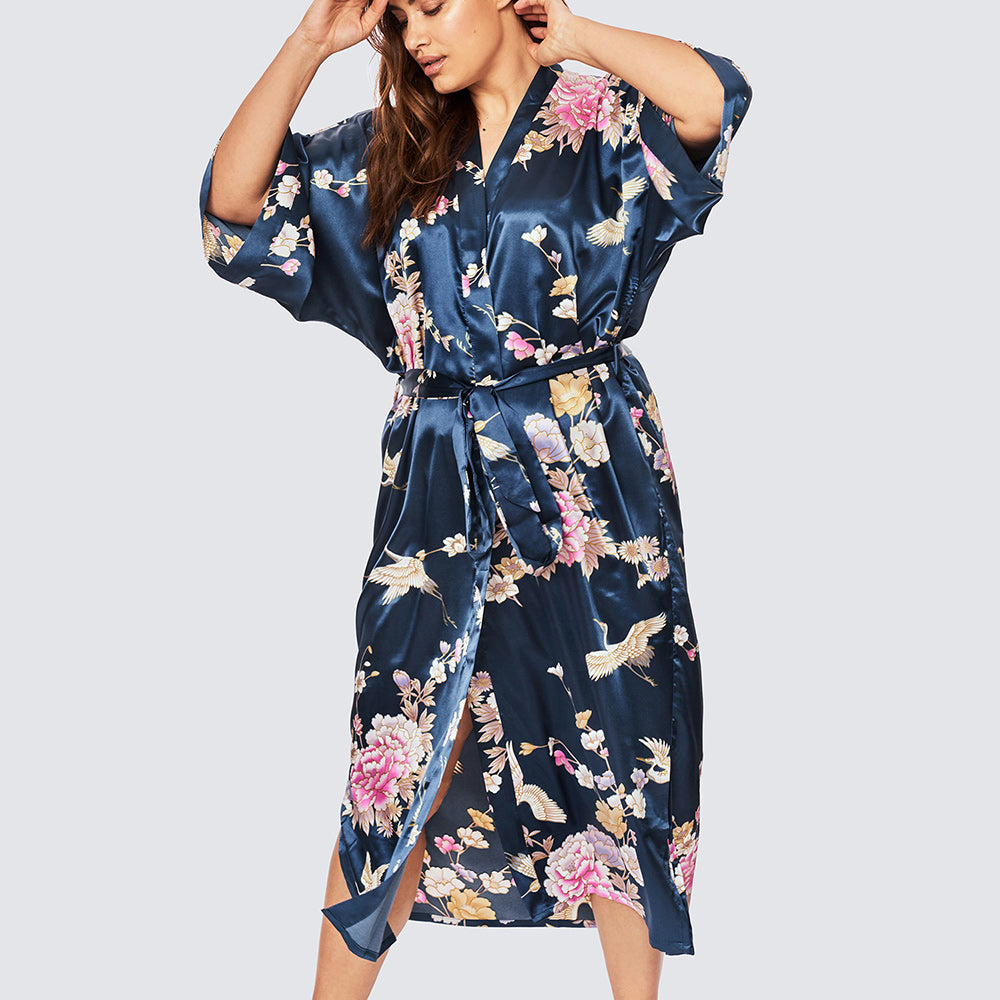 Chrysanthemum & Crane Long Kimono Robe, Plus Size – kimandono.com