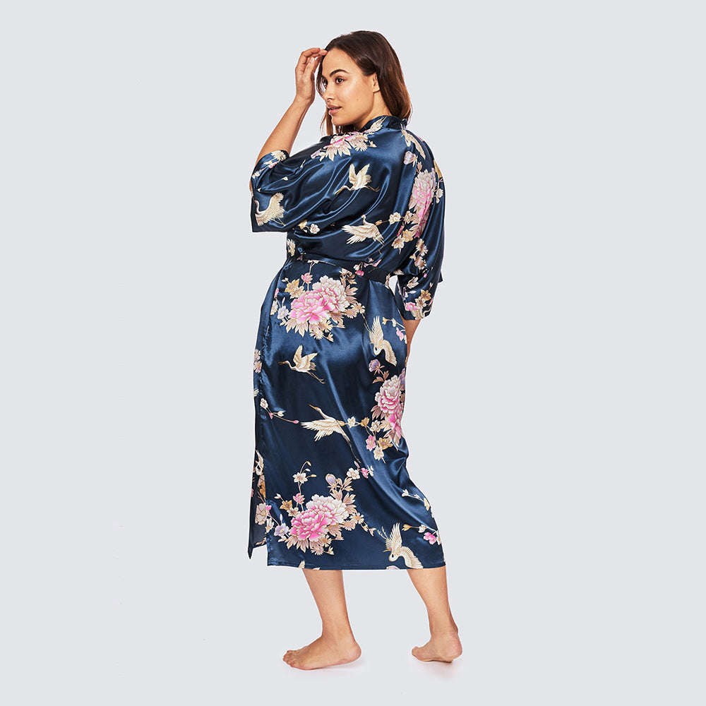 Chrysanthemum & Crane Long Kimono Robe, Plus Size – kimandono.com