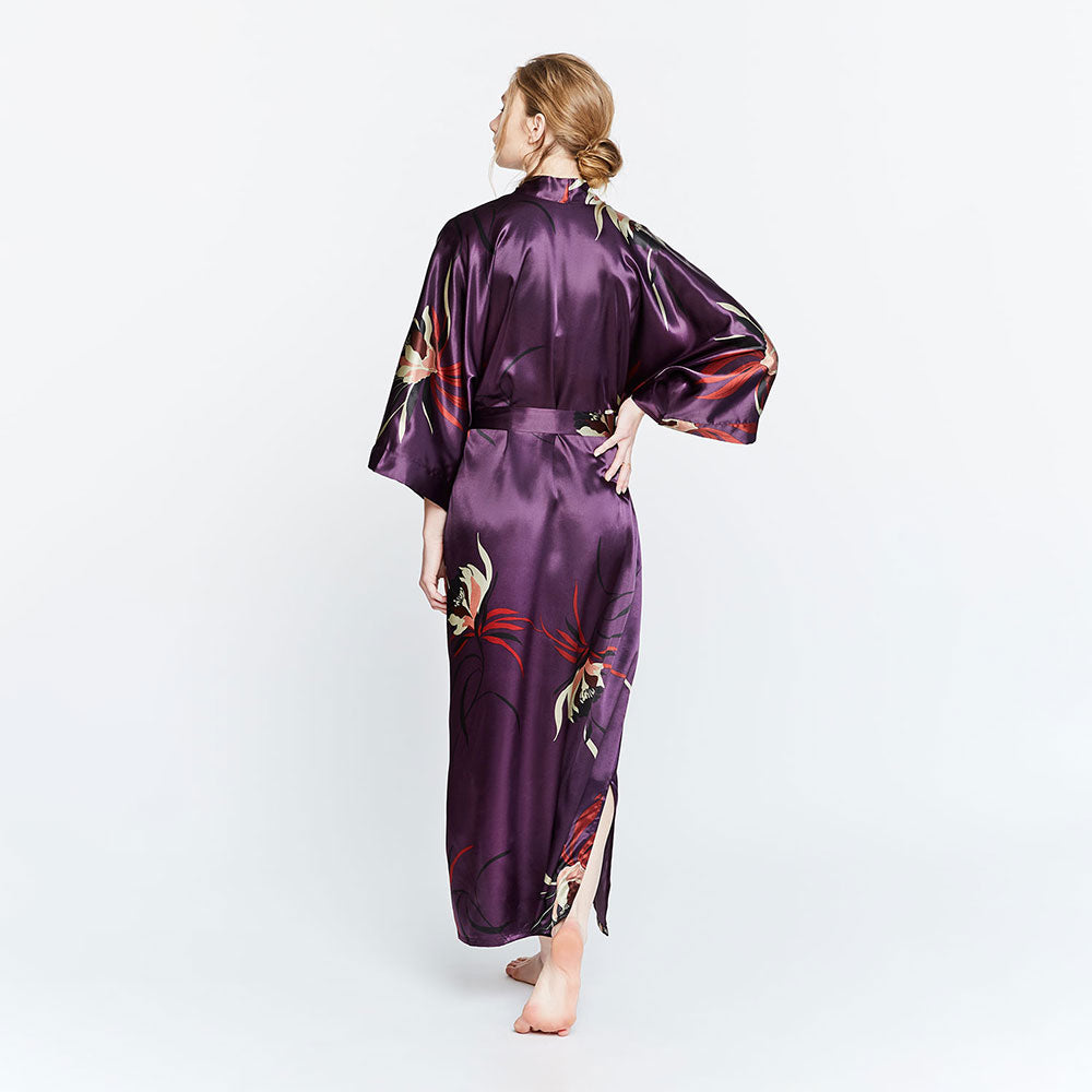 Hana Floral Satin Kimono Robe - Long | KIM+ONO – kimandono.com