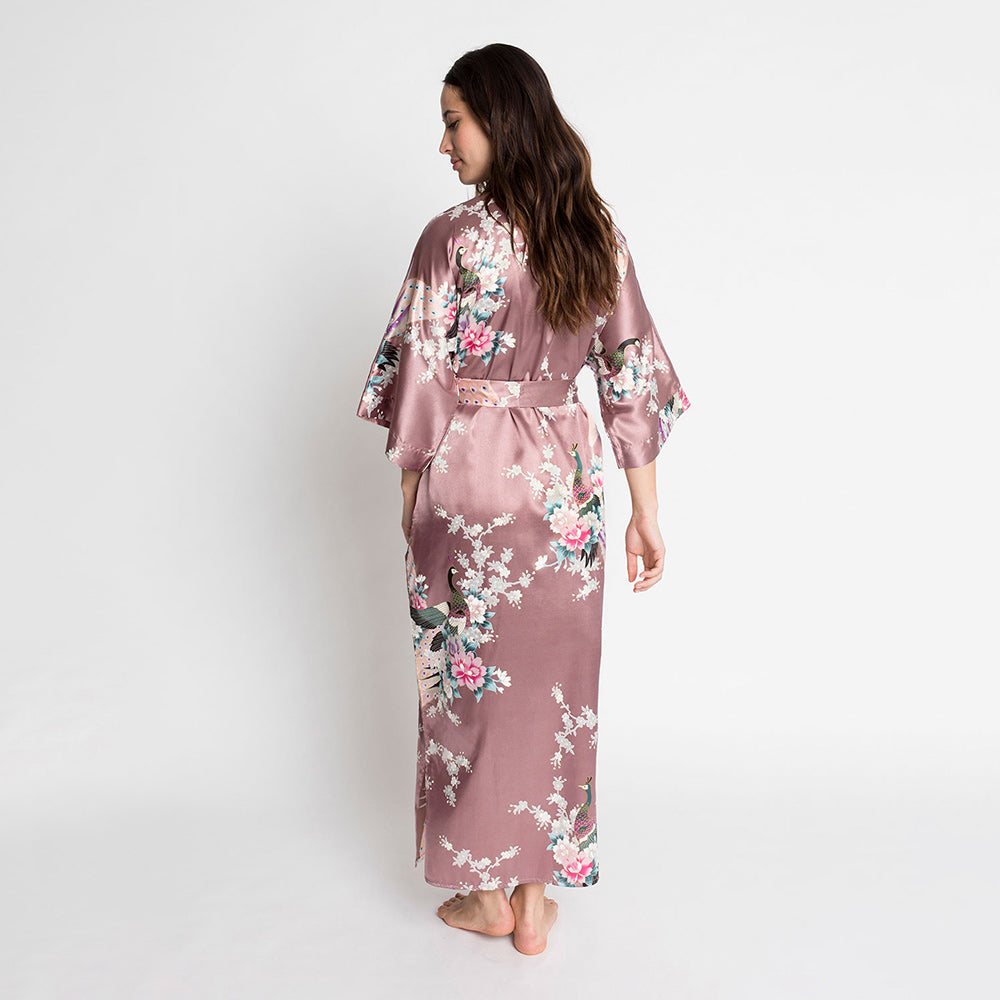 Blossoms & Peacock Long Kimono Robe - Various Colors – kimandono.com