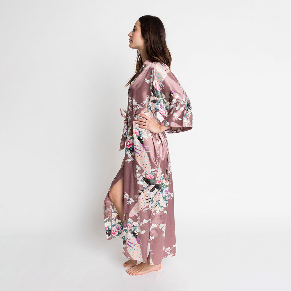 Blossoms & Peacock Long Kimono Robe - Various Colors – kimandono.com