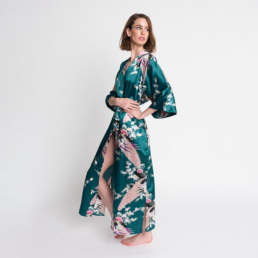 Blossoms & Peacock Long Kimono Robe - Various Colors – kimandono.com
