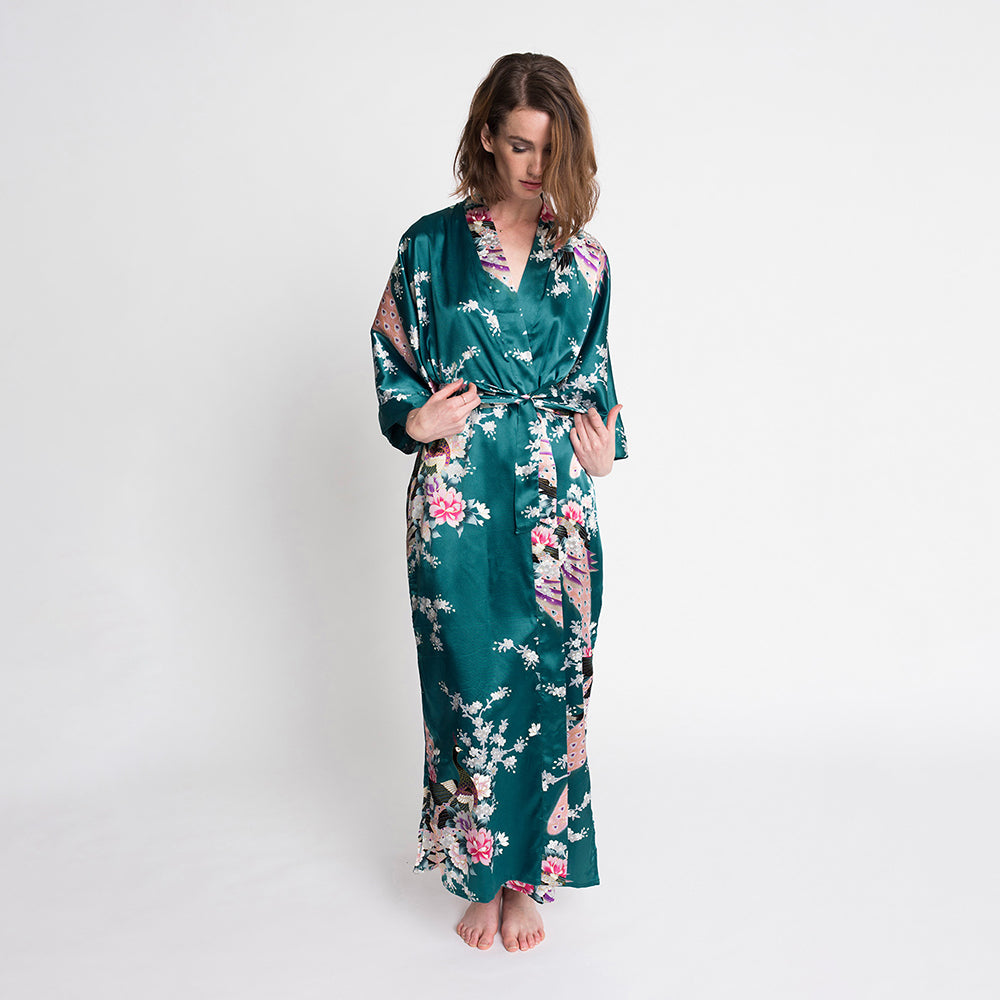 Blossoms & Peacock Long Kimono Robe - Various Colors – kimandono.com