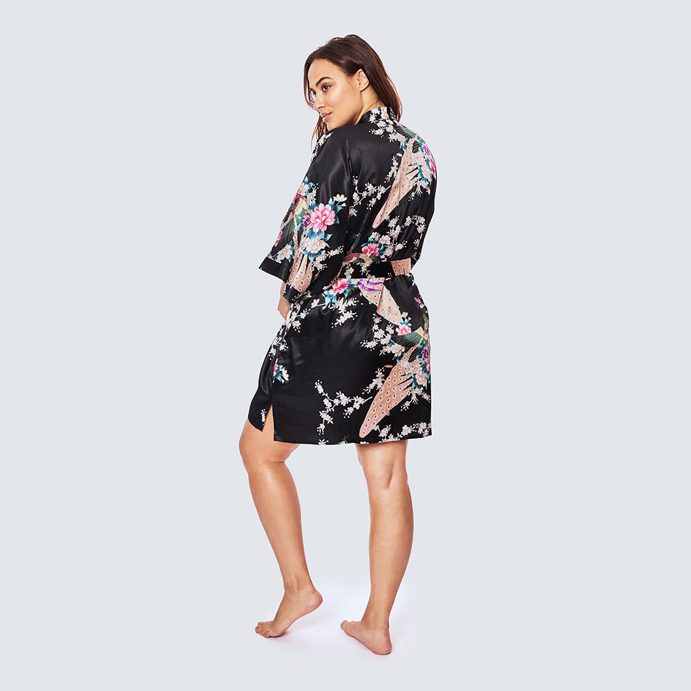 Peacock & Blossoms Plus Size Short Kimono Robe | KIM+ONO – kimandono.com