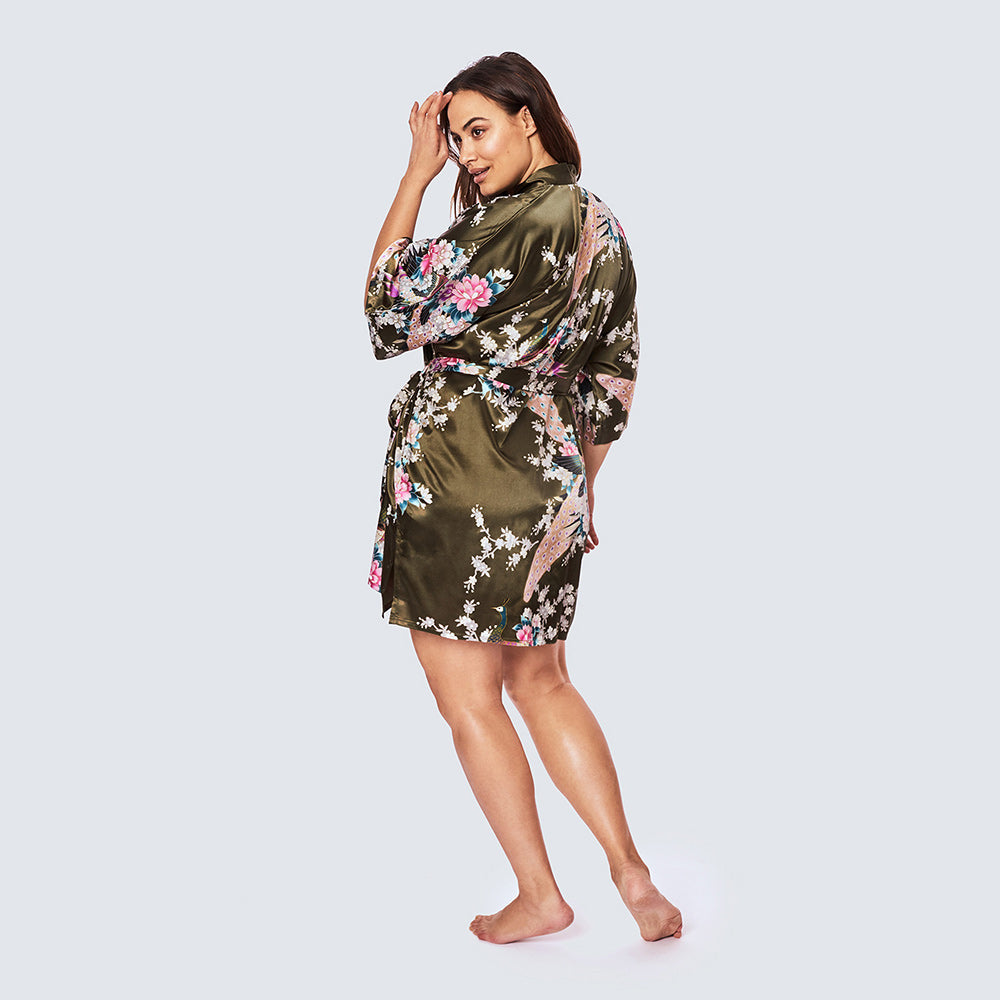 Peacock & Blossoms Plus Size Short Kimono Robe | KIM+ONO – kimandono.com