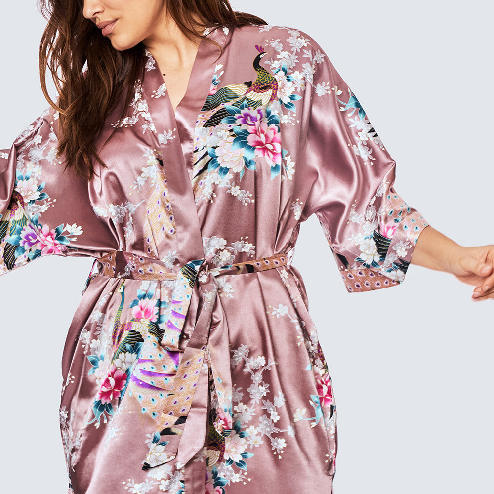 Peacock & Blossoms Plus Size Short Kimono Robe | KIM+ONO – kimandono.com