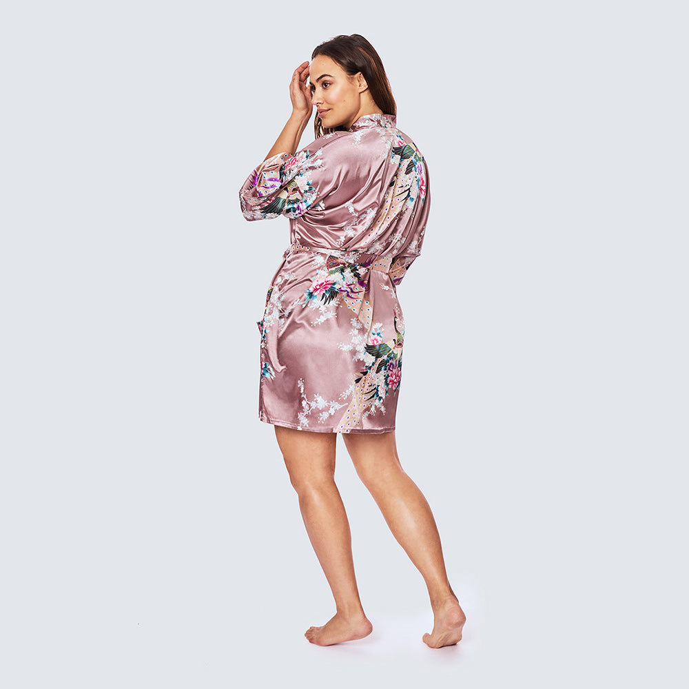 Peacock & Blossoms Plus Size Short Kimono Robe | KIM+ONO – kimandono.com