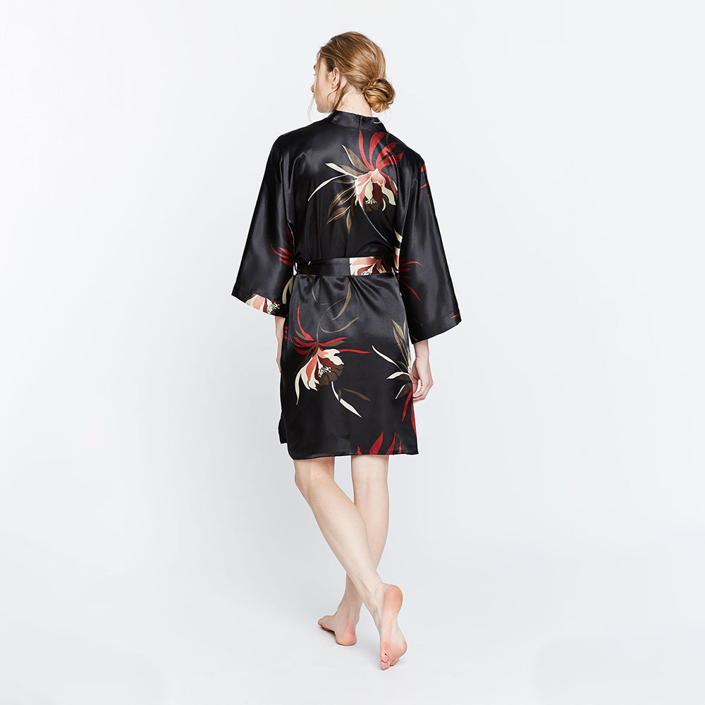 Hana Satin Kimono Robe - Short | Kimono Robe with Pockets – kimandono.com