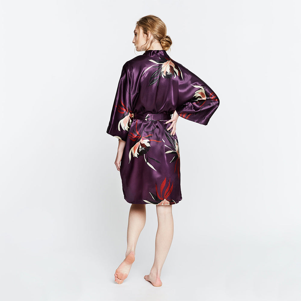 Hana Satin Kimono Robe - Short | Kimono Robe with Pockets – kimandono.com
