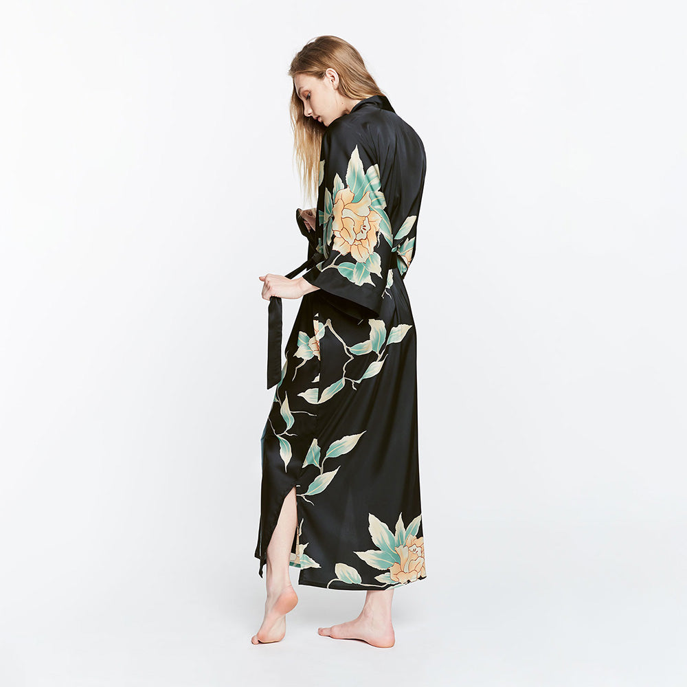 Floral Tie Waist Kimono Robe with Side Slit | KIM+ONO – kimandono.com