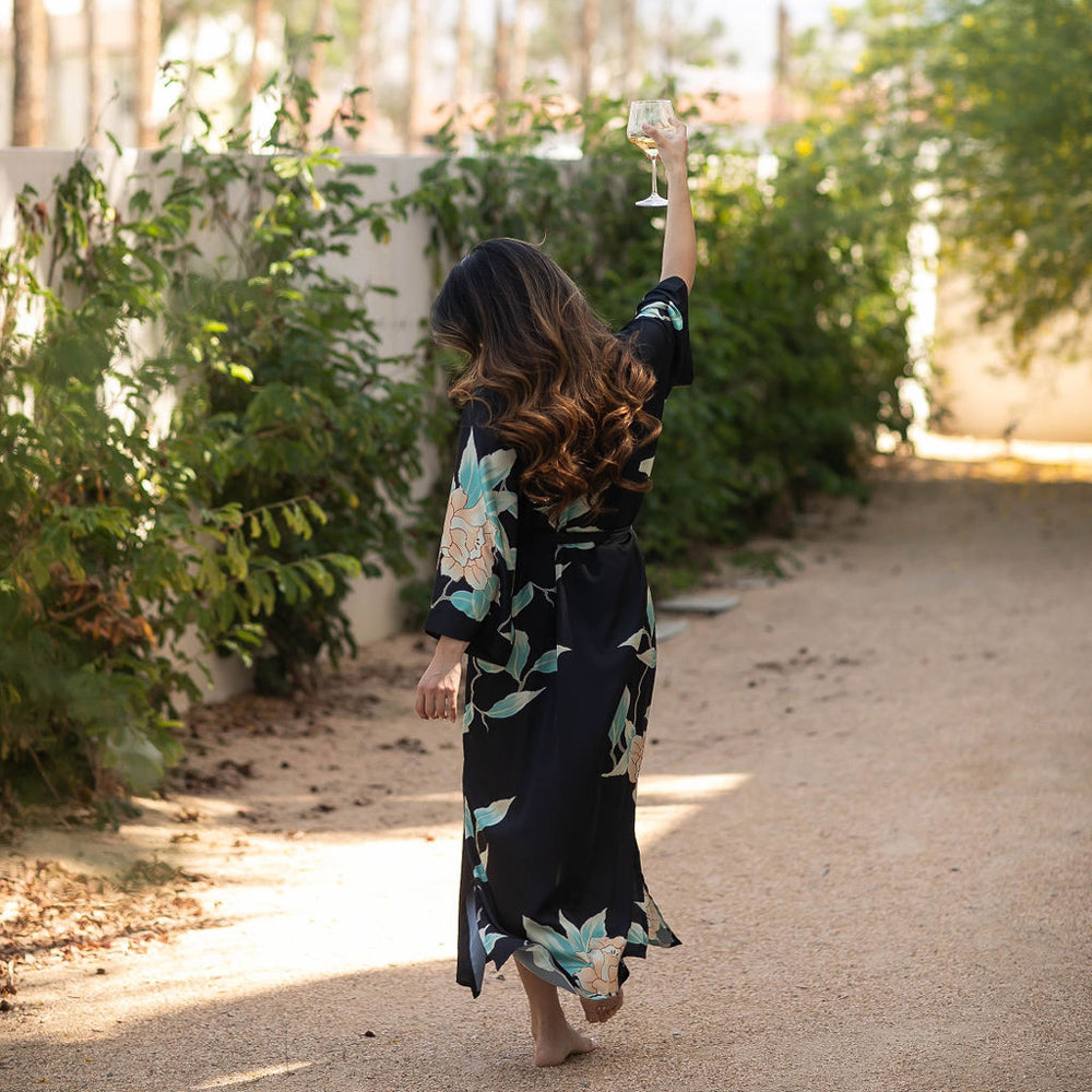 Floral Tie Waist Kimono Robe with Side Slit | KIM+ONO – kimandono.com