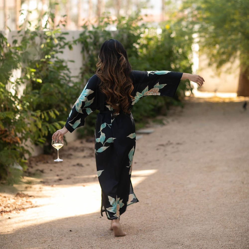 Floral Tie Waist Kimono Robe with Side Slit | KIM+ONO – kimandono.com