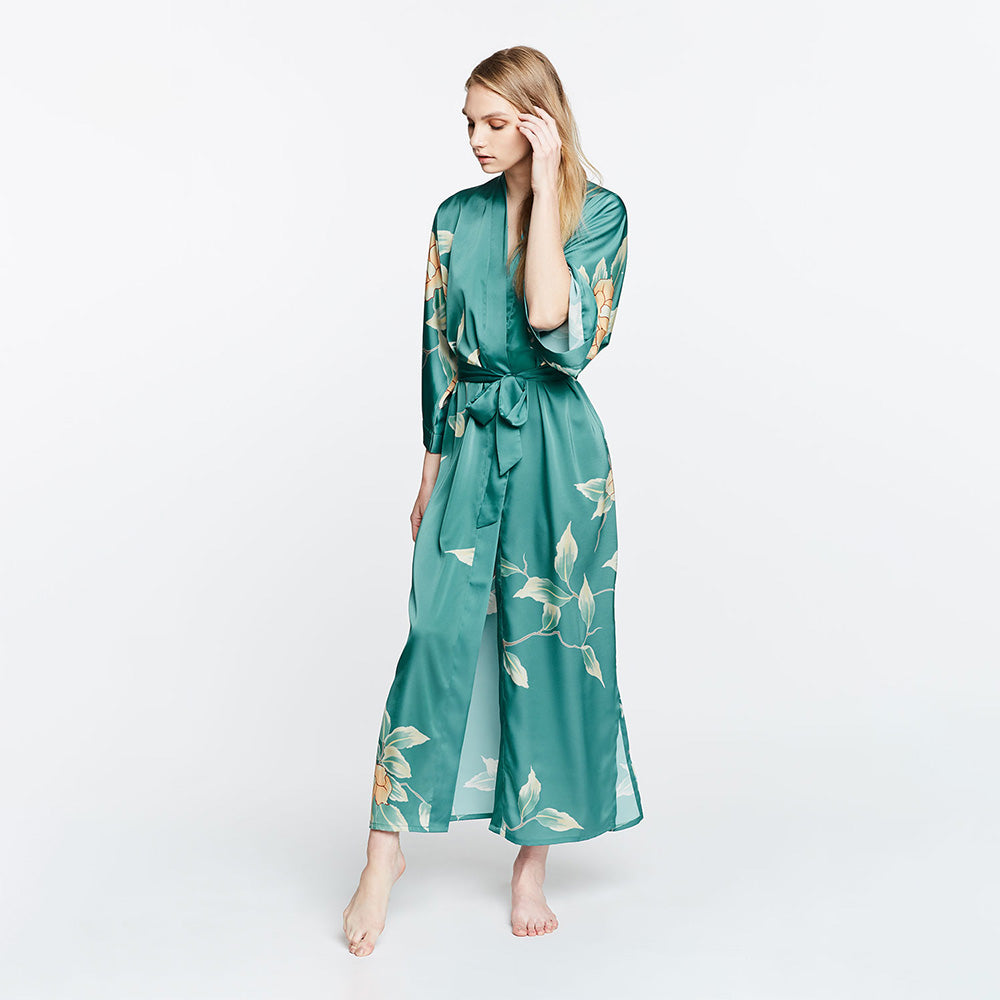 Floral Tie Waist Kimono Robe with Side Slit | KIM+ONO – kimandono.com