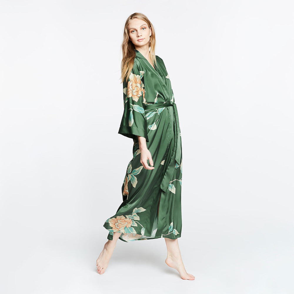 Floral Tie Waist Kimono Robe with Side Slit | KIM+ONO – kimandono.com