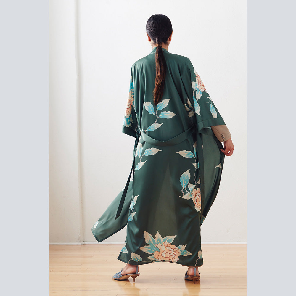 Floral Tie Waist Kimono Robe with Side Slit | KIM+ONO – kimandono.com
