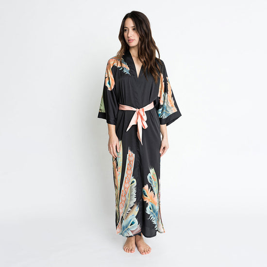 Peacock Feather Kimono Robe - Long | Peacock Robe | KIM+ONO – kimandono.com