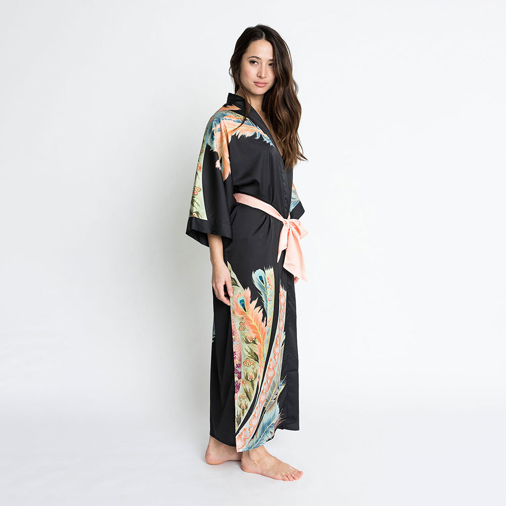 Peacock Feather Kimono Robe - Long | Peacock Robe | KIM+ONO – kimandono.com