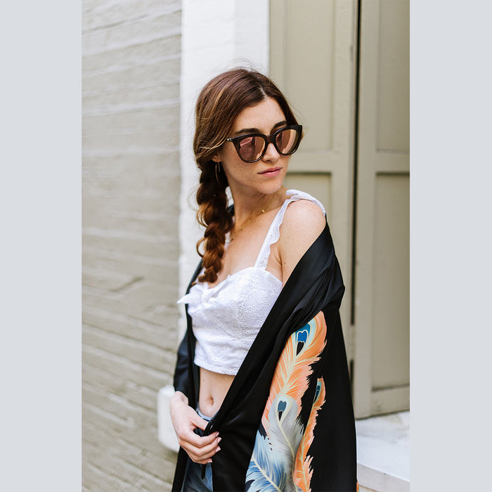 Peacock Feather Kimono Robe - Long | Peacock Robe | KIM+ONO – kimandono.com