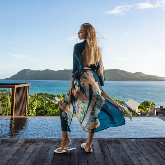 Peacock Feather Kimono Robe - Long | Peacock Robe | KIM+ONO – kimandono.com
