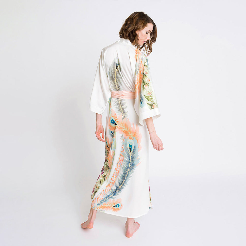 Peacock Feather Kimono Robe - Long | Peacock Robe | KIM+ONO – kimandono.com