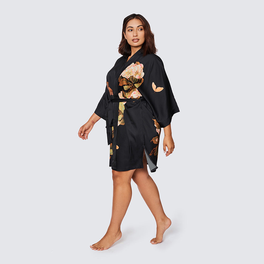 Plus Size Peony & Butterfly Kimono Robe - Short | KIM+ONO – kimandono.com