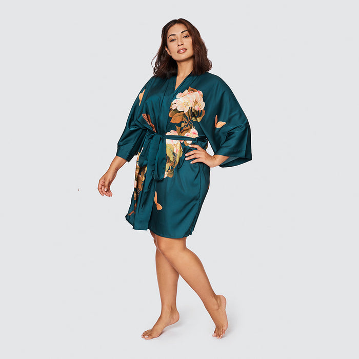 Plus Size Peony & Butterfly Kimono Robe - Short | KIM+ONO – kimandono.com