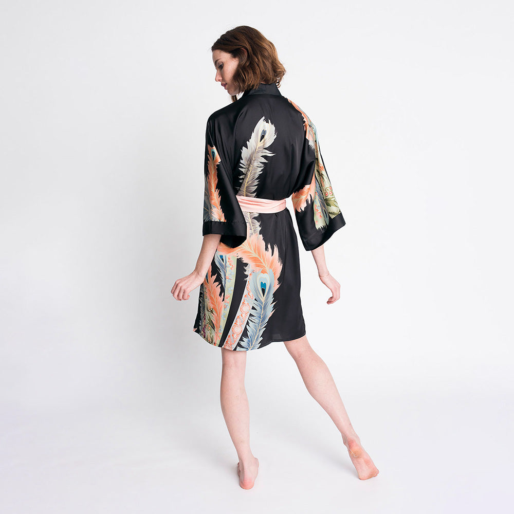 Peacock Feather Kimono Robe - Short | KIM+ONO