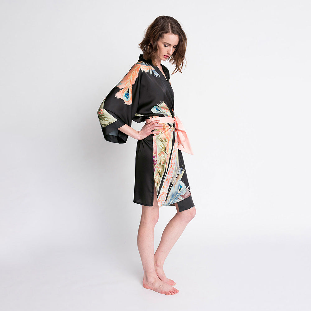 Peacock Feather Kimono Robe - Short | KIM+ONO – kimandono.com