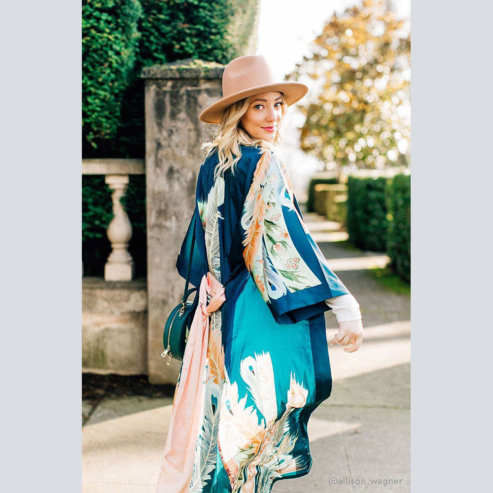 Peacock Feather Kimono Robe - Short | KIM+ONO – kimandono.com