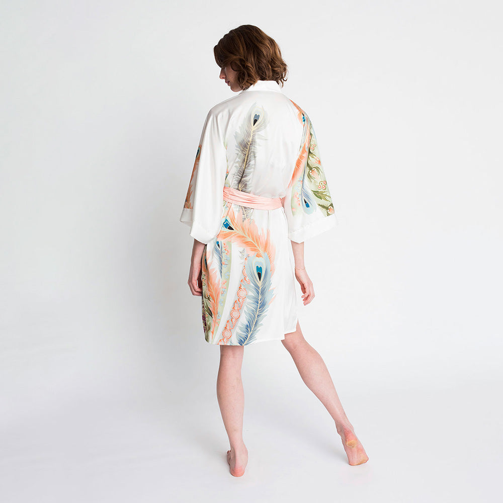 Peacock Feather Kimono Robe - Short | KIM+ONO