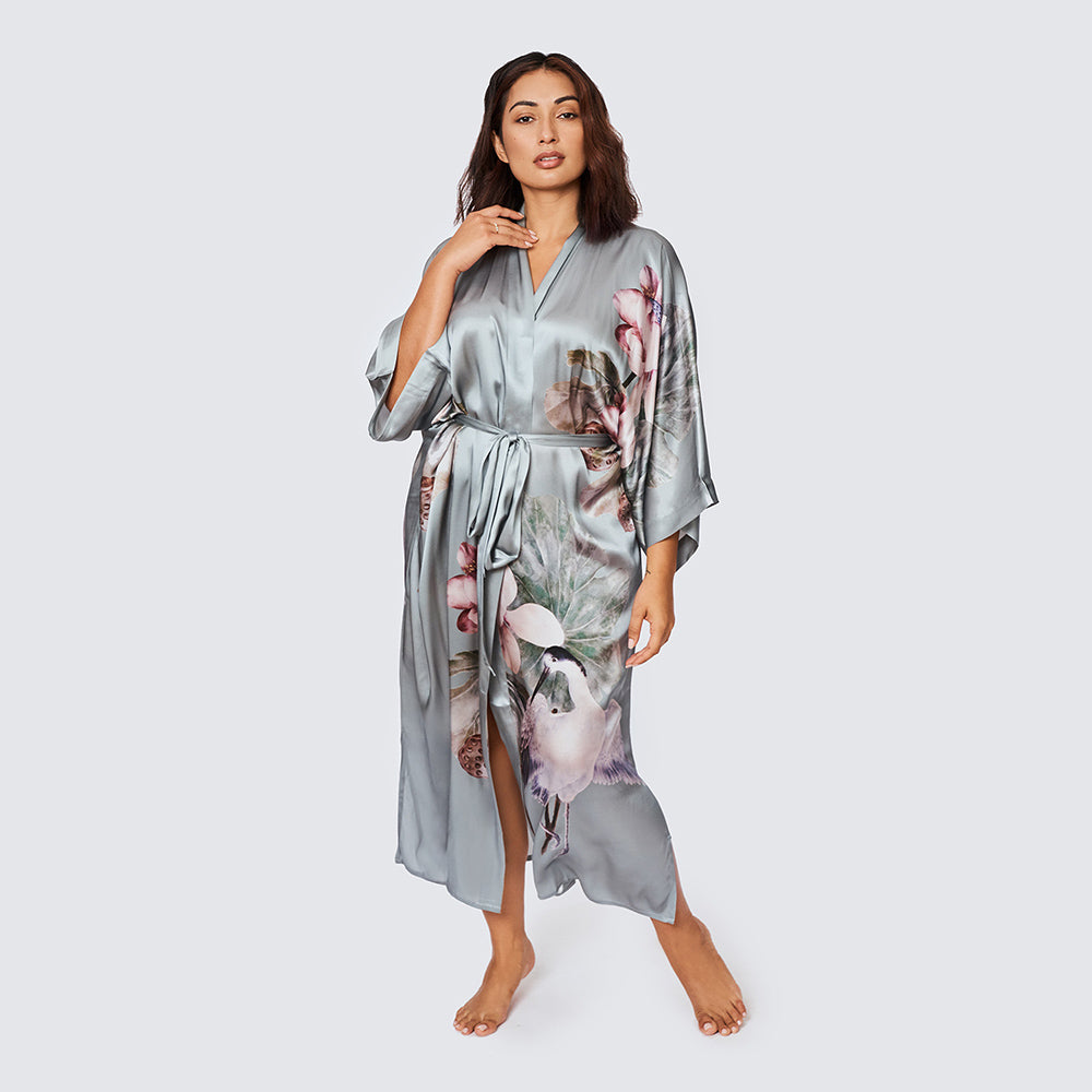 Kuren Silk Kimono Robe - Long, Plus Size | KIM+ONO – kimandono.com