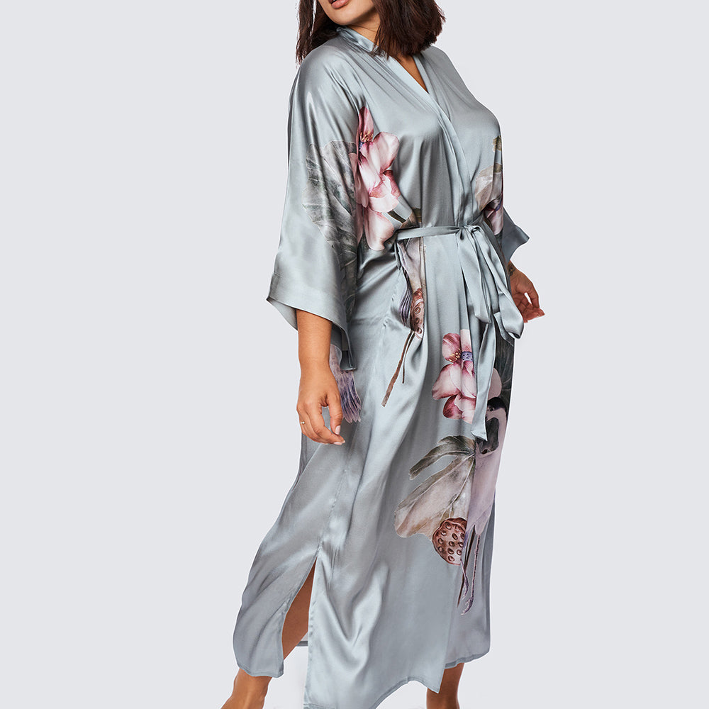 Kuren Silk Kimono Robe - Long, Plus Size | KIM+ONO – kimandono.com