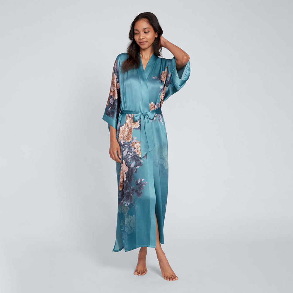 Keina Women's Floral Silk Robe - Long | KIM+ONO – kimandono.com