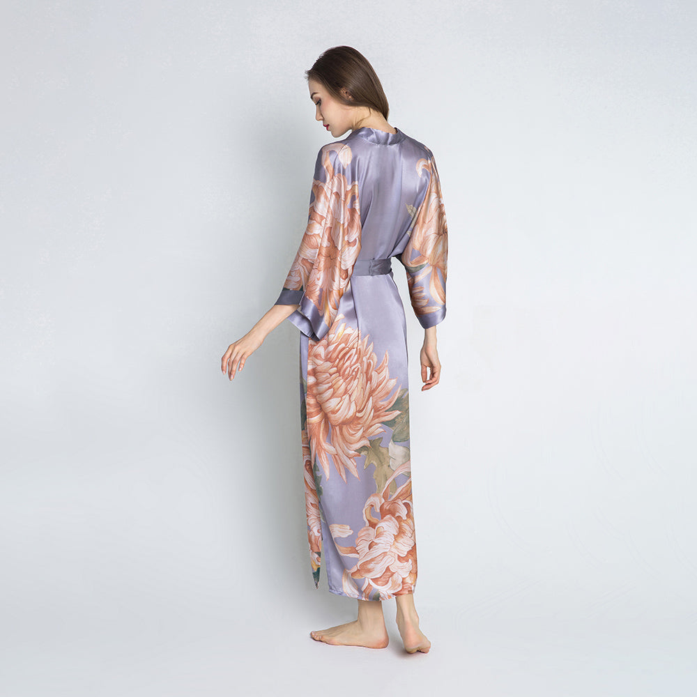 Kiku Long Silk Kimono Robe | Full Length Kimono Robe – kimandono.com
