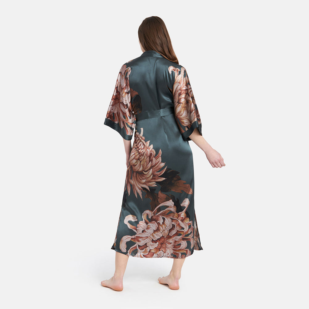 Kiku Long Silk Kimono Robe | Full Length Kimono Robe – kimandono.com