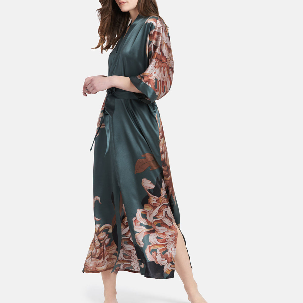 Kiku Long Silk Kimono Robe | Full Length Kimono Robe – kimandono.com