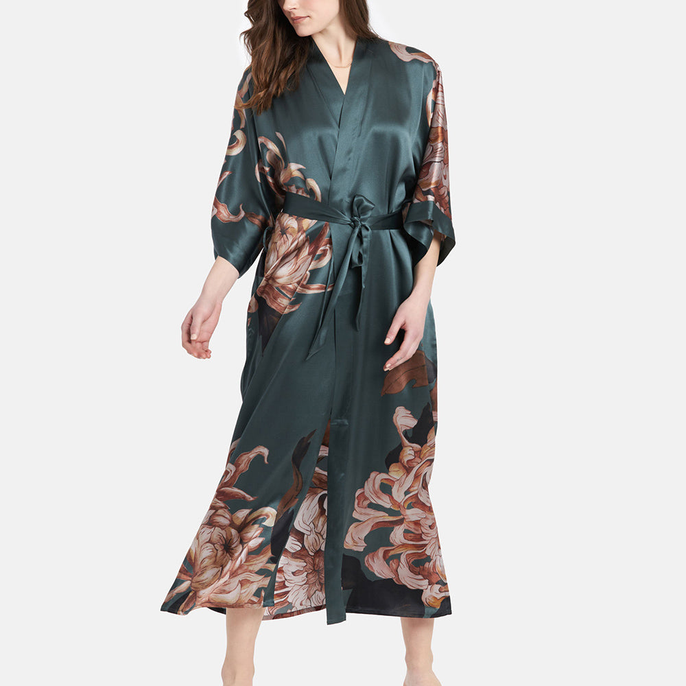 Kiku Long Silk Kimono Robe | Full Length Kimono Robe – kimandono.com