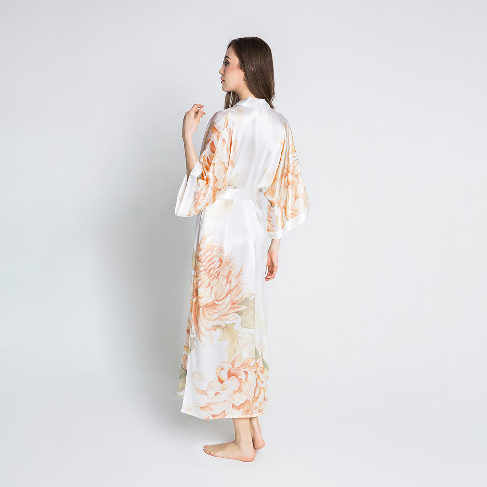 Kiku Long Silk Kimono Robe | Full Length Kimono Robe – kimandono.com