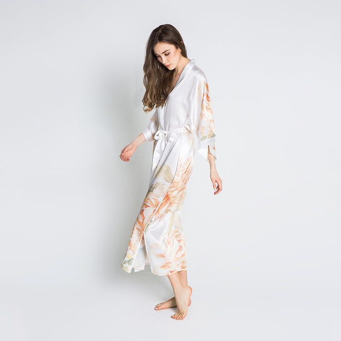 Kiku Long Silk Kimono Robe | Full Length Kimono Robe – kimandono.com