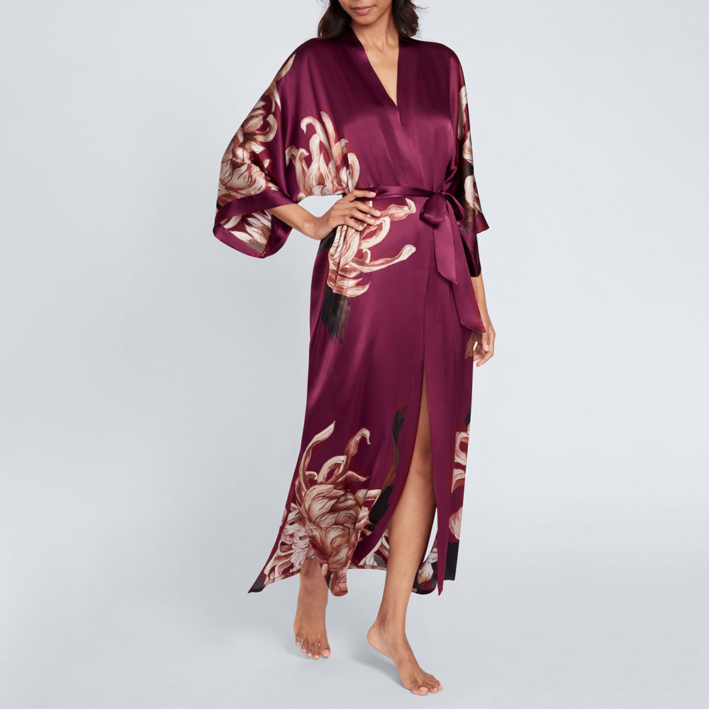 Kiku Long Silk Kimono Robe | Full Length Kimono Robe – kimandono.com