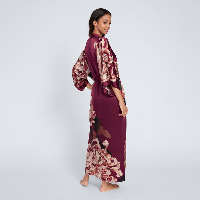 Kiku Long Silk Kimono Robe | Full Length Kimono Robe – kimandono.com