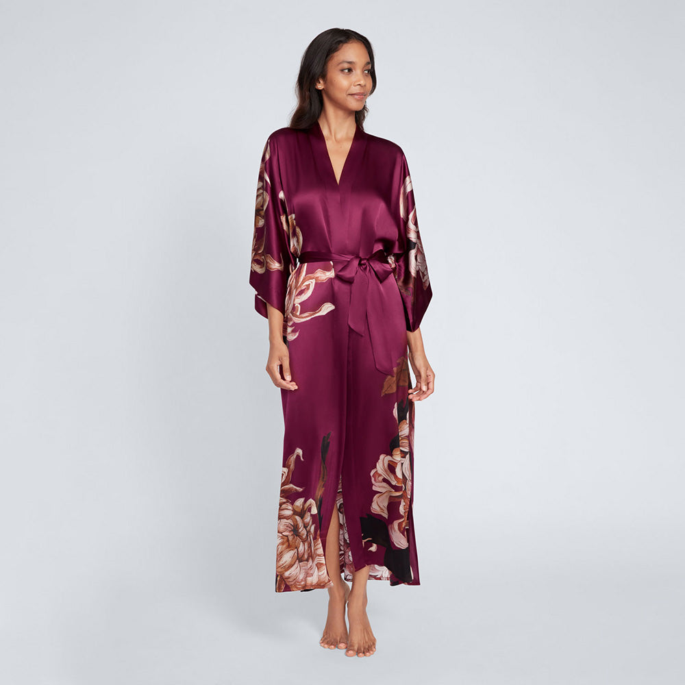 Kiku Long Silk Kimono Robe | Full Length Kimono Robe – kimandono.com